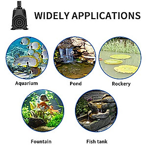 Winkeyes 800GPH Fountain Pump, 70W Outdoor Fountain Pump with Anti Dry Burning, Ultra Quiet Submersible Pond Pump with 10ft High Lift, 5.9ft Power Cord, 3 Nozzles, No Water Flow Adjustment (Black-70W)