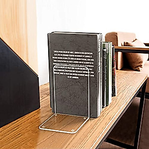 (Bundle of 2 Sets) MaxGear Book Ends Clear Acrylic Bookends for Shelves, Non-Skid Bookend, Heavy Duty Book End, Book Holder Stopper for Books/Movies/CDs/Video Games, 7.3 x 5.5 x 5.1 in, (2 Pairs)