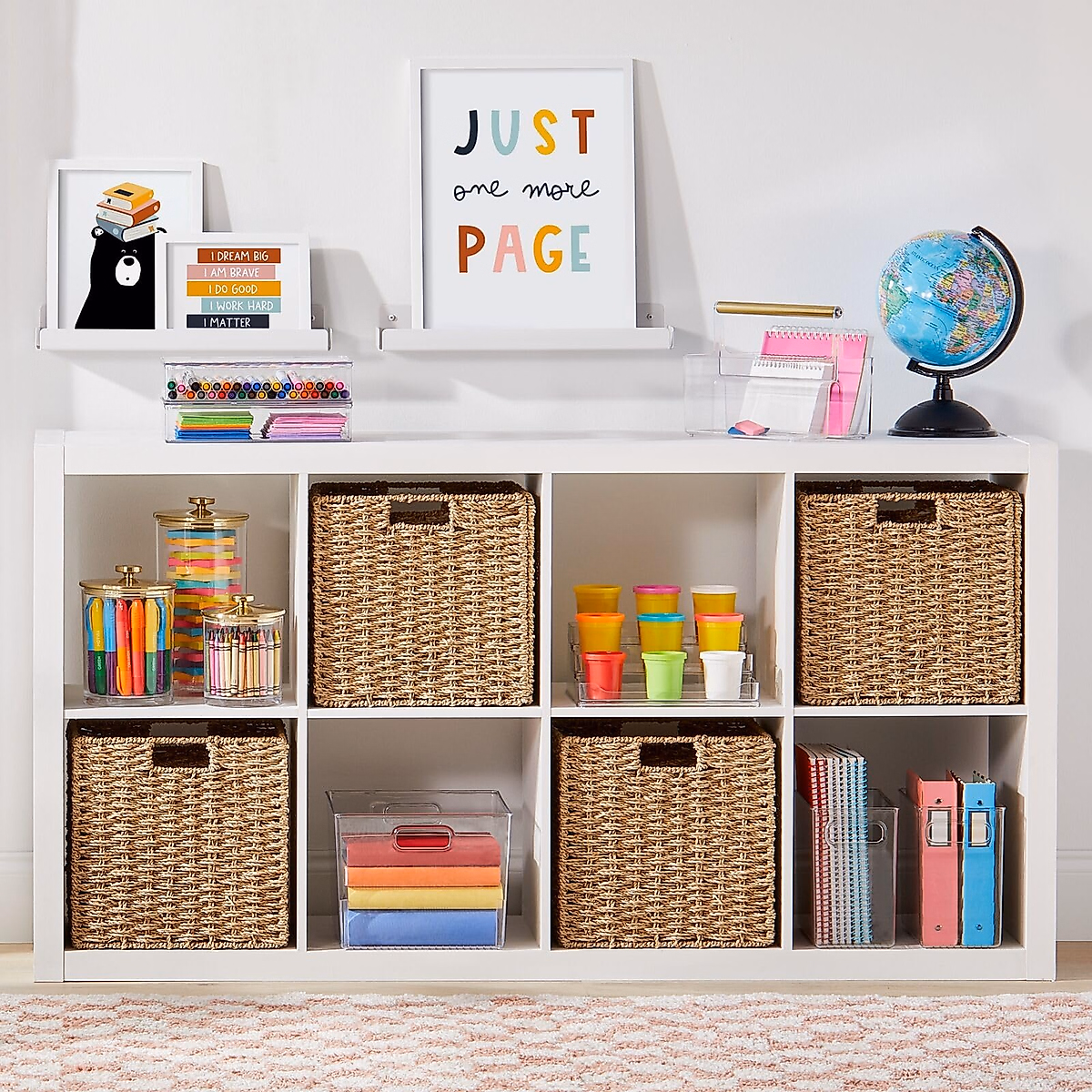 mDesign Seagrass Woven Cube Basket Organizer with Handles - Storage for Bedroom, Office, Living Room, Bathroom, Perfect for Cubby Storage Units - Hold Blankets, Magazines, Books - 4 Pack - Natural/Tan