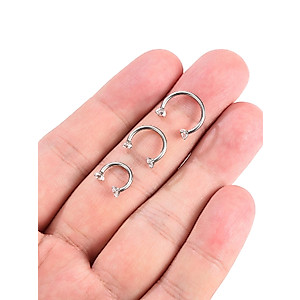 PiercingJ 2-6pcs 16G Clear Cubic Zirconia Stainless Steel Horseshoe Hoop Multi-functional Captive Ring for Nose Daith Lip Eyebrow Nipple Ear Cartilage Helix Septum