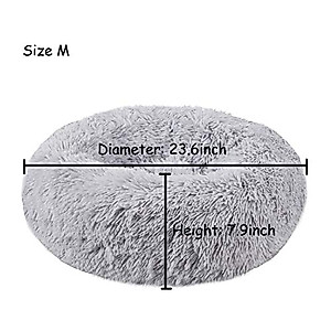 BODISEINT Modern Soft Plush Round Pet Bed for Cats or Small Dogs, Mini Medium Sized Dog Cat Bed Self Warming Autumn Winter Indoor Snooze Sleeping Cozy Kitty Teddy Kennel (24'' D x 8'' H, Light Grey)