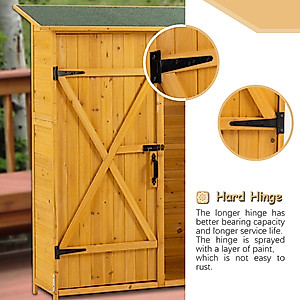 EMKK 64”H Garden Storage Shed,Garden Tool Storage Cabinet,Lockable Wooden Storage Sheds Organizer,Outdoor Lockable Vertical Storage Shed with 3 Shelves Organizer for Garden, Backyard, Patio and Lawn