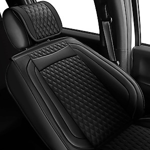 Seat Covers Front Set for Toyota Tacoma Custom Fit 2009-2023 TRD Sport Off-Road TRD Pro Limited SR SR5 Package Access Double Extended Cab Pickup Truck Leather Seat Cover (2 Pcs Front Set, Black)