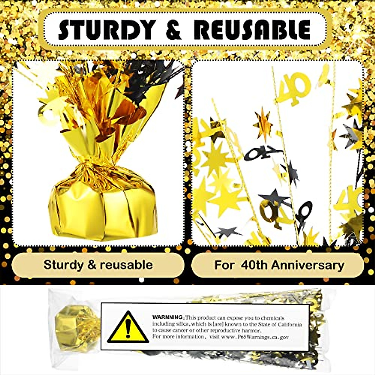 3 Pieces Happy 40th Birthday Centerpieces for Tables 40th Wedding Anniversary Party Supplies Metallic Gold Gleam for 40 Years Old Party Table Decorations, 14 Inches