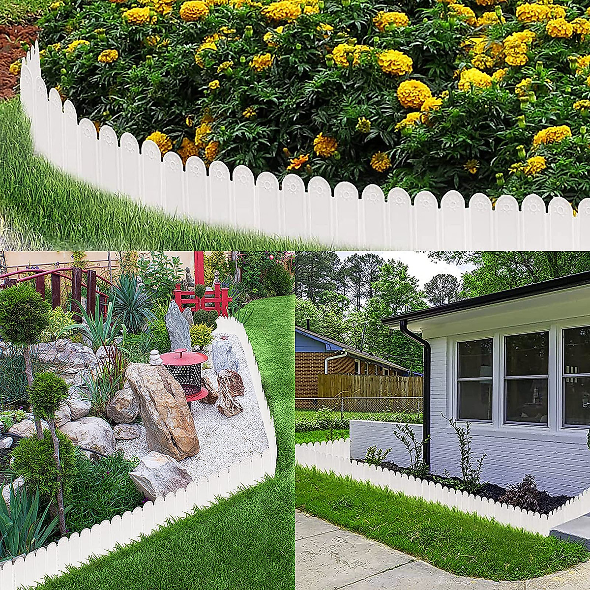 TUEHUTDE Garden Edging Border, 10PCS Landscape Edging, Plastic Lawn Garden Fence Edging, Decorative Garden Border Edging for DIY Outdoor Patio Yard(White)