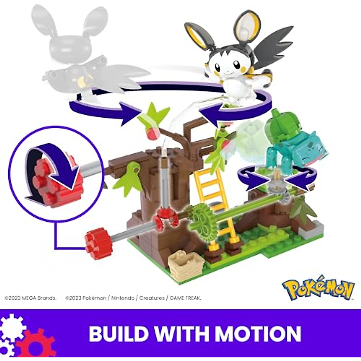 Mega Pokémon Building Toys Set Emolga and Bulbasaur’s Charming Woods with 194 Pieces, 2 Poseable Characters and Motion, for Kids