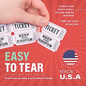 50/50 Raffle Tickets Double Roll - Bulk Box of 8 Colors - 2000 Ticket Count Per Roll - Easy Tear Away Stubs for Contact Info - Raffle Drum Tickets Roll for Drinks, Carnival, Chinese Auction, Events
