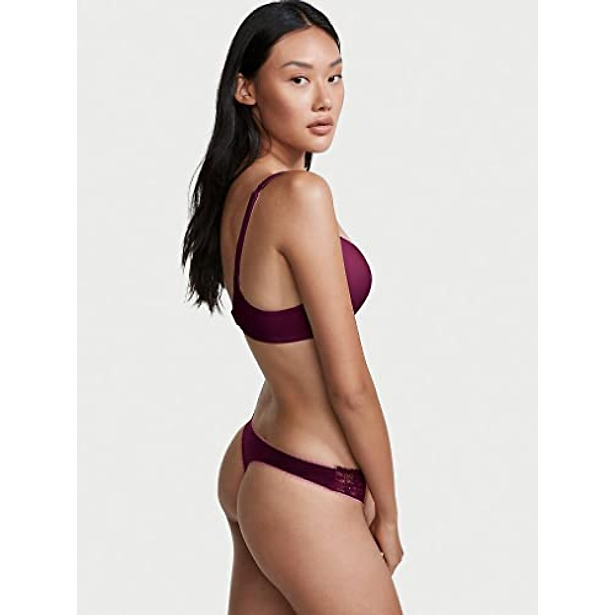 Victoria's Secret Body by Victoria Lace Front Thong Panty, Kir Burgundy, X-Large