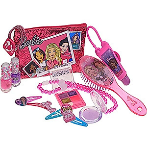 Barbie - Townley Girl 18 Pcs Cosmetic Makeup Gift Box Set includes Lip Gloss, Nail Polish, Eye Shadow, Hair Accessories and more! for Kids Girls, Ages 3+ perfect for Parties, Sleepovers and Makeovers