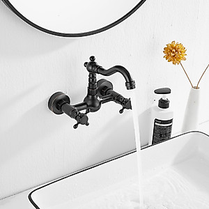 GGStudy Wall Mounted Kitchen & Bathroom Sink Faucet With Double Cross Handle Oil Rubbed Bronze