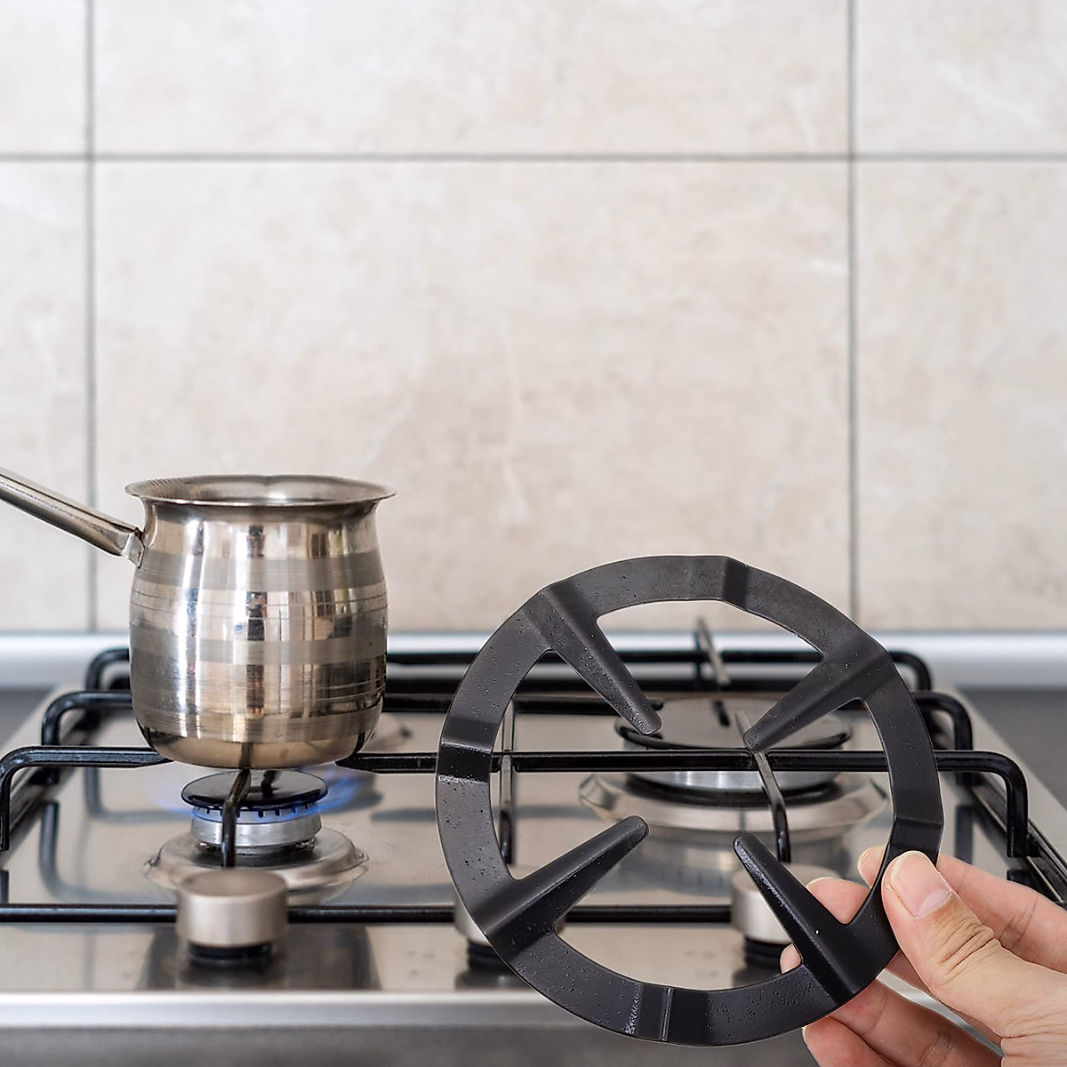 OSALADI Accessories Coffee Pot 4pcs Non Cast Iron Stove Trivets for Kitchen Wok Support Ring Cooktop Range Pan Holder Stand Stove Rack Pot Holder for Stove Metal