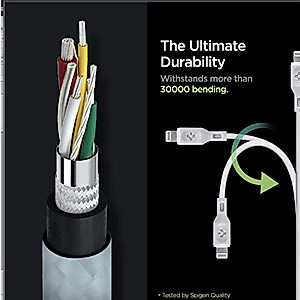Spigen DuraSync USB C to Lightning Cable [3ft MFi Certified] [Supports Power Delivery] Works with iPhone XR, XS, XS Max, X, 8, 8 Plus and iPad with Lightning Charger Port (White)