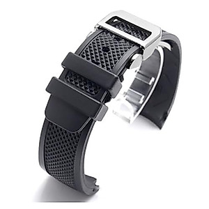 INEOUT 22mm Black Curved End Soft Silicone Rubber Watch Band Compatible With IWC PORTUGIESER YACHT CLUB CHRONOGRAPH IW390502 IW390209 Watch Strap (Color : Black black buckle, Size : 22mm)