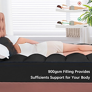 CYMULA Mattress Topper Full, Black Cooling Mattress Pad Cover, Pillow Top Mattress Topper with Elasticated Deep Pockets, Plush Down Alternative Fill Mattress Protector