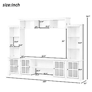 YISUYA Minimalism Style Entertainment Wall Unit with Bridge, TV Stand, Modern TV Console Table for TVs Up to 70”, Multifunctional TV Stand with Tempered Glass Door, Multifunctional TV Stand, White