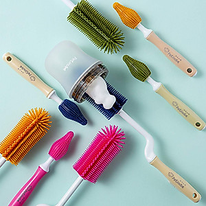 PETINUBE Baby Bottle Cleaning Brush Soft Brush Baby Bottle Cleaner Silicone Brush for Bottles and Cups for All Bottle Types(Navy, Swivel Handle Set)