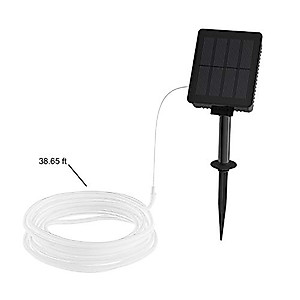 Pure Garden 50-LG1008 Outdoor Rope Solar Powered Cable String 100 LED Lights with 8 Modes for Patio Backyard, Garden, Events (Cool White)