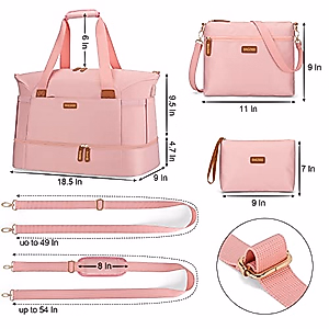 BAGODI Gym Bag for Women, Weekender Overnight Bag with USB Charging Port, Sport Travel Duffel Bag with Wet Pocket & Shoe Compartment, Carry on Tote Bag for Travel/Gym/School 5 Pcs Set