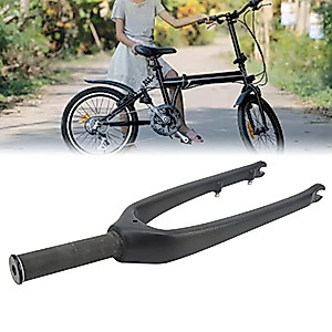 Uxsiya Road Bike Front Fork, 20 Inch 4.37in Top Tube Stable Professional Lightweight Mountain Bike Fork 3K Matte for Folding Bike