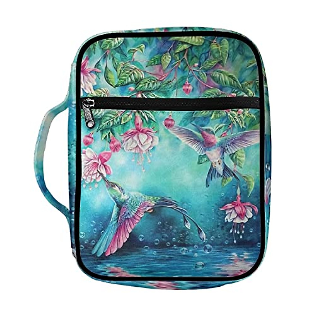 BYCHECAR Hummingbird Bible Covers Teen Girls Bible Bags for Women Flower Scripture Carrying Case with Handle Pockets，Bible Book Carrying Case Tote Purse