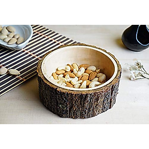 GoCraft Wood Potpourri Bowl with Tree Bark, Small, 6" Diameter x 3" Height, Wooden Decorative Bowl