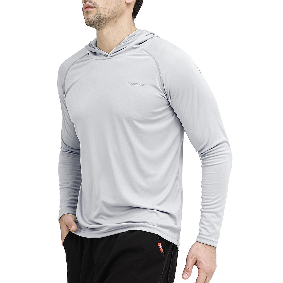 Men's UPF 50+ Sun Protection Hoodie Outdoor Long Sleeve T-Shirt for Running, Fishing, Hiking Grey