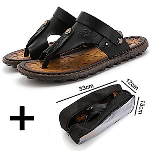 OHCHSH Sandals for Mens Leather Slippers Boy Slip On Sandles Flip Flops Thong US Size 8