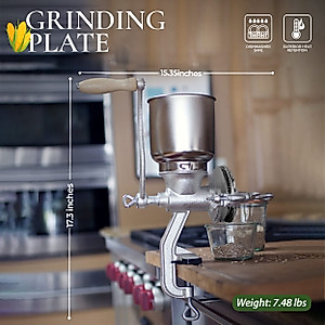 Alpine Cuisine Cast Iron Corn Grinder 17 Inch with High Hopper, Grinder for Corn Coffee Food Wheat Oats Nuts Spices Seeds Herb Grinder Great for Restaurants Kitchens Bakery