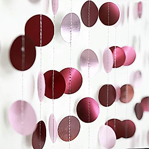 Matt Pink Burgundy Circle Dots Garland Wedding Party Decoration Dot Hanging Streamer Decor Backdrop Banner for She Girl Women Birthday/Bday Engagement Bridal/Baby Shower Mother's Day Valentine