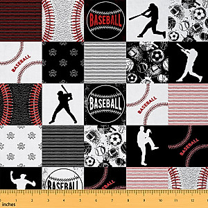 Erosebridal Baseball Fabric by The Yard, Ball Game Patchwork Upholstery Fabric, Novelty Soccer Football Print Decorative Fabric,Sports Theme Indoor Outdoor Fabric, Waterproof 1 Yard