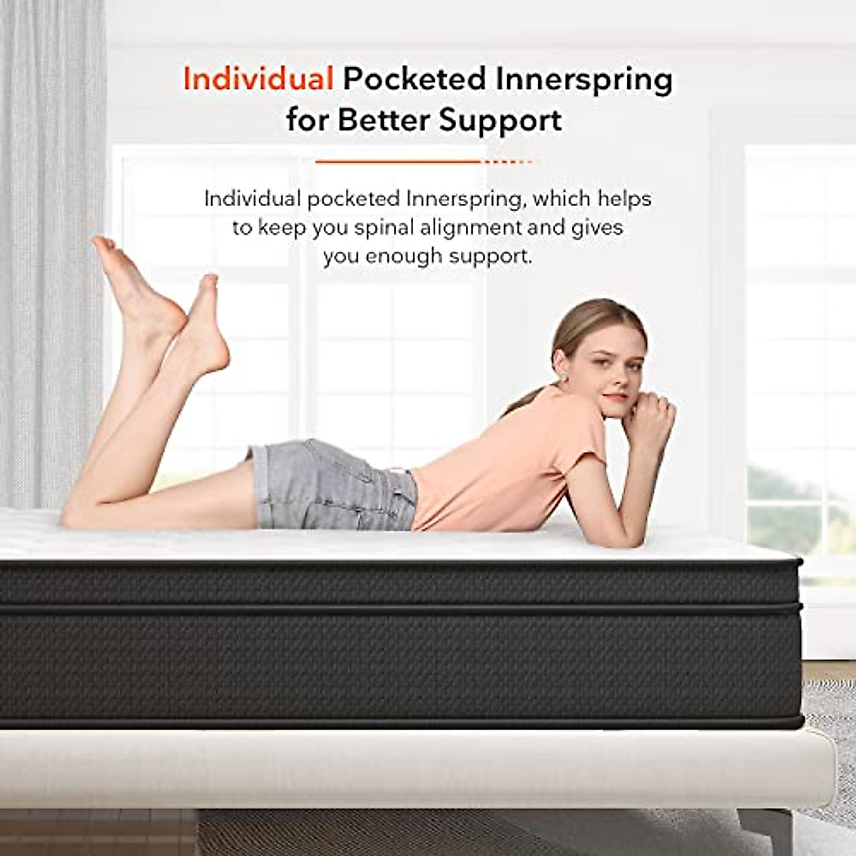 Sweetnight Queen Mattress in a Box - 12 Inch Pillow Top Queen Size Mattress, Gel Memory Foam Hybrid Mattress with Individually Pocketed Springs for Support & Comfort Sleep, Siesta, Black