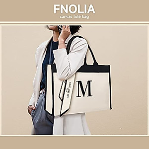 FNOLIA Birthday Gifts for Women Initial Canvas Tote Bag For Women Who have Everything Unique Gift for Teacher Mother Friends Female Mom Sister Her Large Beach Tote Letter N