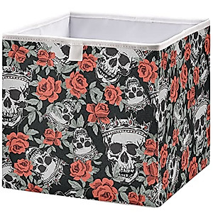 visesunny Closet Baskets Grunge Human Skulls Storage Bins Fabric Baskets for Organizing Shelves Foldable Storage Cube Bins for Clothes, Toys, Baby Toiletry, Office Supply