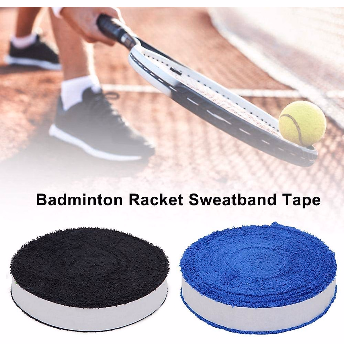 ITODA Badminton Tennis Racket Towel Hand Glue,Cotton Anti-Skid Sweat Tape Badminton Racket OverGrip Sweatband Tape Wraps (Black)