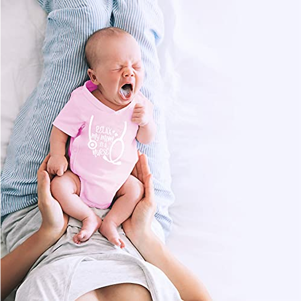 CBTwear Relax My Mom Is A Nurse - Best Mommy Ever - Future Nurse - Stay Calm - Cute Infant One-Piece Baby Bodysuit (6 Months, Pink)