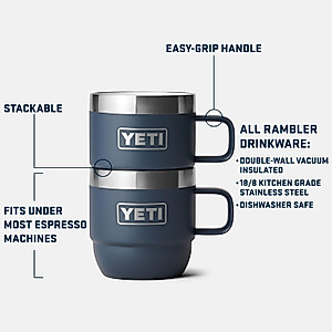 YETI Rambler 6 oz Stackable Mug, Stainless Steel, Vacuum Insulated Espresso/Coffee Mug, 2 Pack, Black