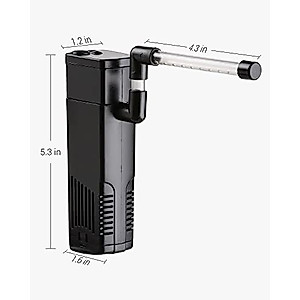 NICREW Aquarium Internal Filter, Submersible Power Filter with Multiple Function, Aeration System with Sponge Filter for Fish Tanks 5-10 Gallon, 53 GPH, 5W
