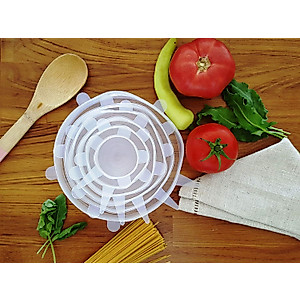 Silicone Stretch Lids, Reusable Plastic Wrap Alternative, 6 Pcs Silicone Lids, Eco Friendly Food Storage Covers for 3” - 11” Container, Bowl, Cup – Dishwasher Safe Bowl Covers, Clear