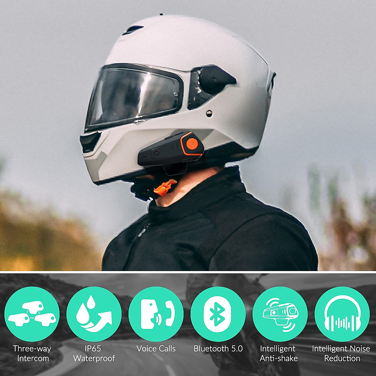 MAXTO Motorcycle Helmet Bluetooth Headset,BT-S2 2-Way 1000M Intercom 2 Riders Helmet Communication Systems kit,Wireless FM Radio (BT-S2 Hard Mic 1PACK)