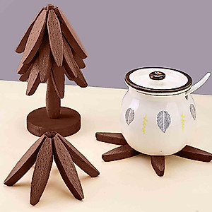 Wooden Trivets for Hot Dishes, Tree Shape Trivet Set, Foldable Kitchen Wooden Trivets, Tree Coaster for Hot Dishes, Pot, Bowl, Teapot, Wooden Trivets Like a Christmas Tree (Sapele Wood)