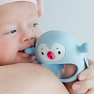 Kiddie Dream Penguin Soothing Baby Teething Toy, Teething Toys for Babies 0-6 Months, Baby Toys 0-3 Months, Newborn Toys, Baby Teether, Baby Must Haves, Durable and Non-droppable (Light Blue)