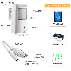 REVODATA 5MP PIR 940nm Invisible LED POE IP Camera Built in Micro Phone, 3.7mm Lens 80° IR Night Vision CCTV Indoor Security Camera,P2P H.265 Mini PIR Video Camera Motion Detection (IPIR-P-A-HS)