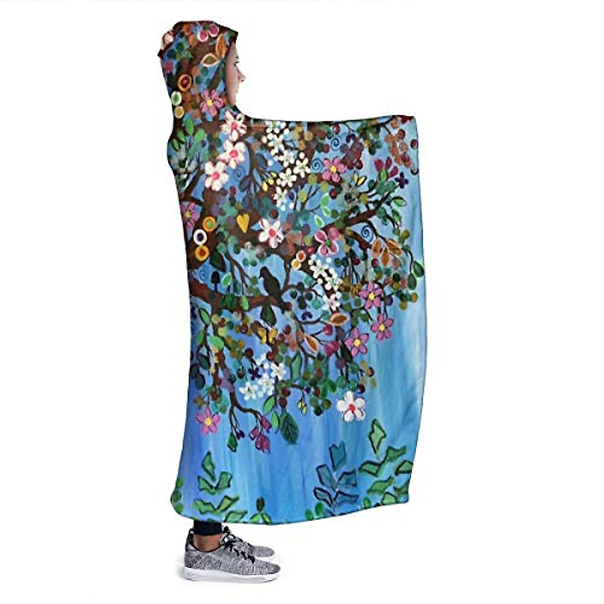 321DESIGN Blue Tree of Life Wearable Blanket Fleece Hooded Robe Cloak Throw Quilt Poncho Microfiber Sherpa Plush Warm Wrap Multiple-Size Adult(80"x60"in)