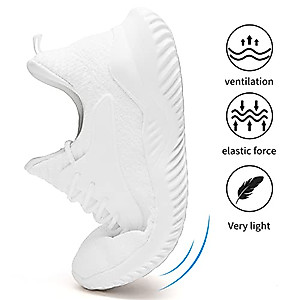VIPSUPER Womens Tennis Shoes Walking Sneakers - Memory Foam Nursing Running Gym Athletic Workout Slip On Comfort Work Shoe Lightweight All White Size 8 US
