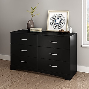 South Shore Step One 6-Drawer Double Dresser,Pure Black with Matte Nickel Handles, 19"D x 51.25"W x 31.25"H