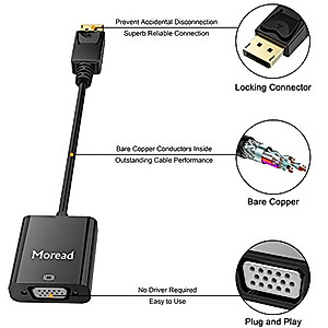 Moread DisplayPort (DP) to VGA Adapter, Gold-Plated Display Port to VGA Adapter (Male to Female) Compatible with Computer, Desktop, Laptop, PC, Monitor, Projector, HDTV - Black