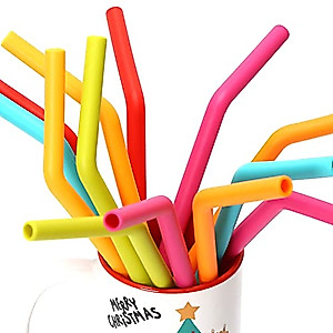 12 Pack Reusable Silicone Drinking Straws for 20 or 30oz Bottles- Flexible Straw with 2pc Cleaning Brushes BPA Free Multicolor (Diameter 7mm+10mm)