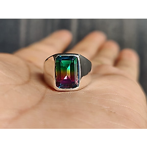 Tourmaline Signet Ring, Watermelon Tourmaline Ring, 925 Solid Sterling Silver, Copper Ring, Mens Ring, Women Ring, Statement Ring, Promise Ring, Gift for Partner (925 Solid Silver, 12)