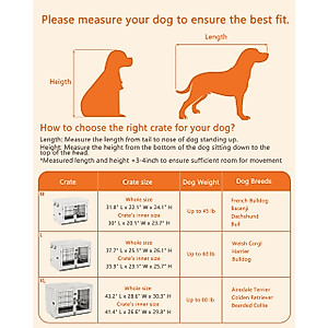 Piskyet Wooden Dog Crate Furniture with 360°Rotatable Removable Dog Bowls, Dog Crate End Table with Tray, Double Doors Dog Kennels forDogs(L:37.7" L*25.1" W*26.1" H, Marble White)