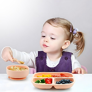 PandaEar Silicone Toddler Plates and Bowls Set| 2 Pack Baby Suction Plates + 2 Pack Baby Suction Bowls and 2 Spoons First Stage